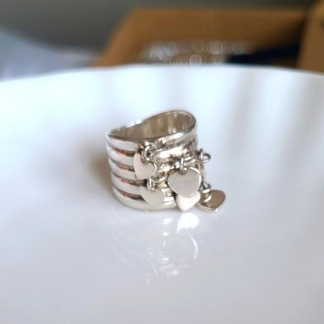 Unique Contemporary Maximalist Chunky Sterling Silver Dangling Heart ...