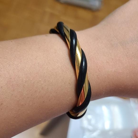 Vintage Luxury Hermes Torsade Gold Black Twist Bangle Open Vintage Luxury Hermes Torsade Gold Black Twist Bangle Open