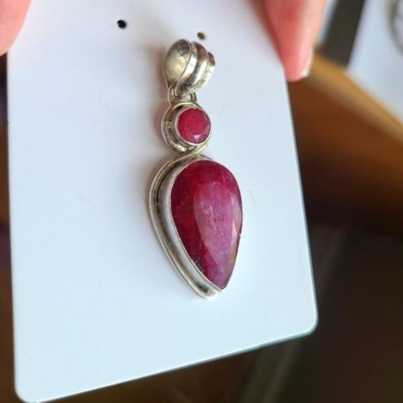 Vintage Core Antique Large Chunky Sterling Silver Pink Natural Ruby Boho Western Pendant - Etsy
