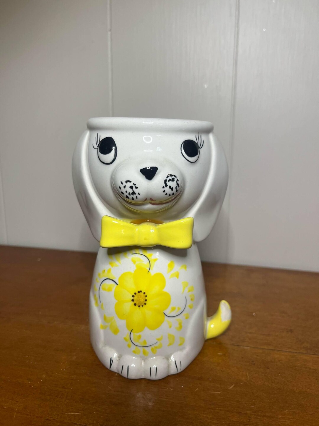 Vintage MCM Puppy Dog Yellow Ceramic Vase/planter - Flower Pot Yellow ...