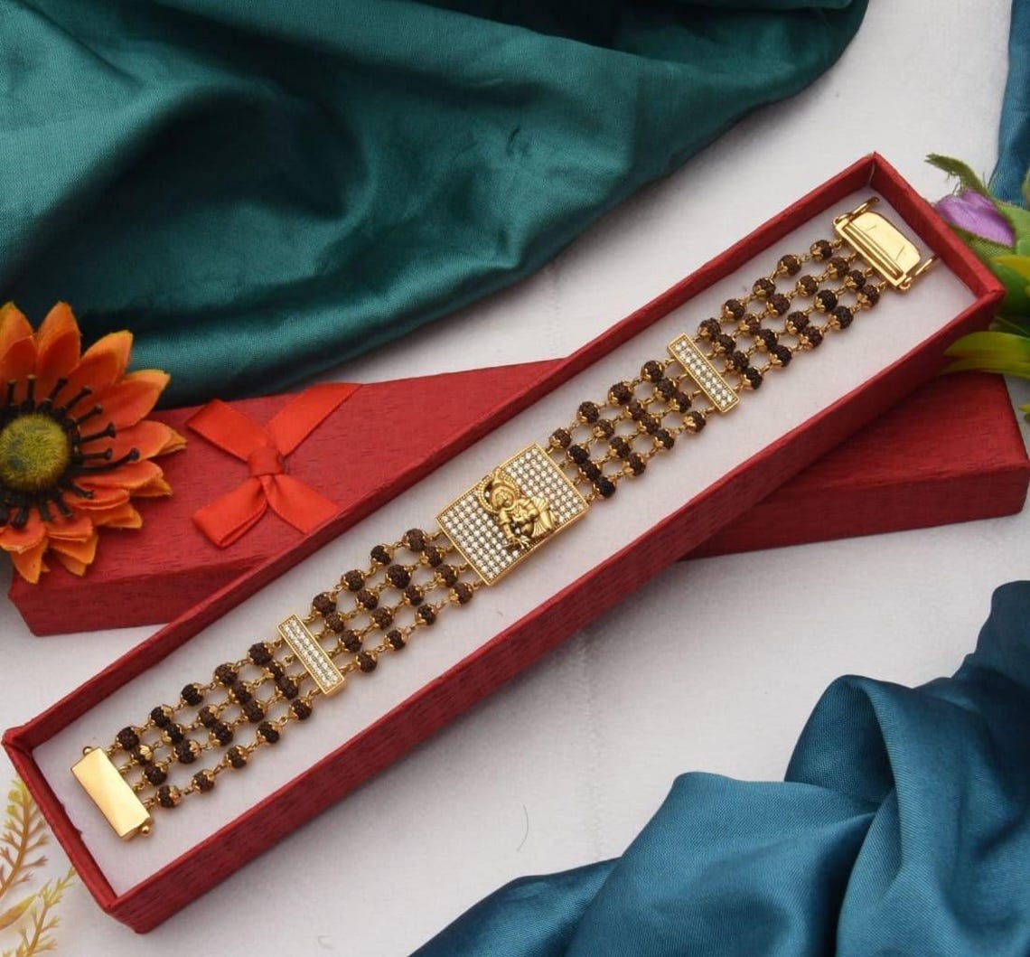 Handmade Lord Krishna Rectangle Five Line Rudraksha Gold Plated ...