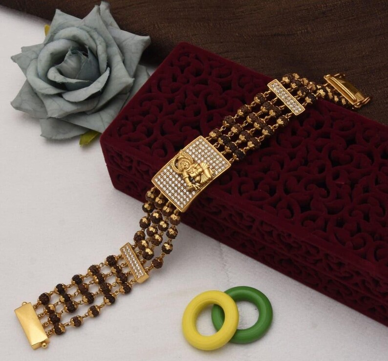 Handmade Lord Krishna Rectangle Five Line Rudraksha Gold Plated ...