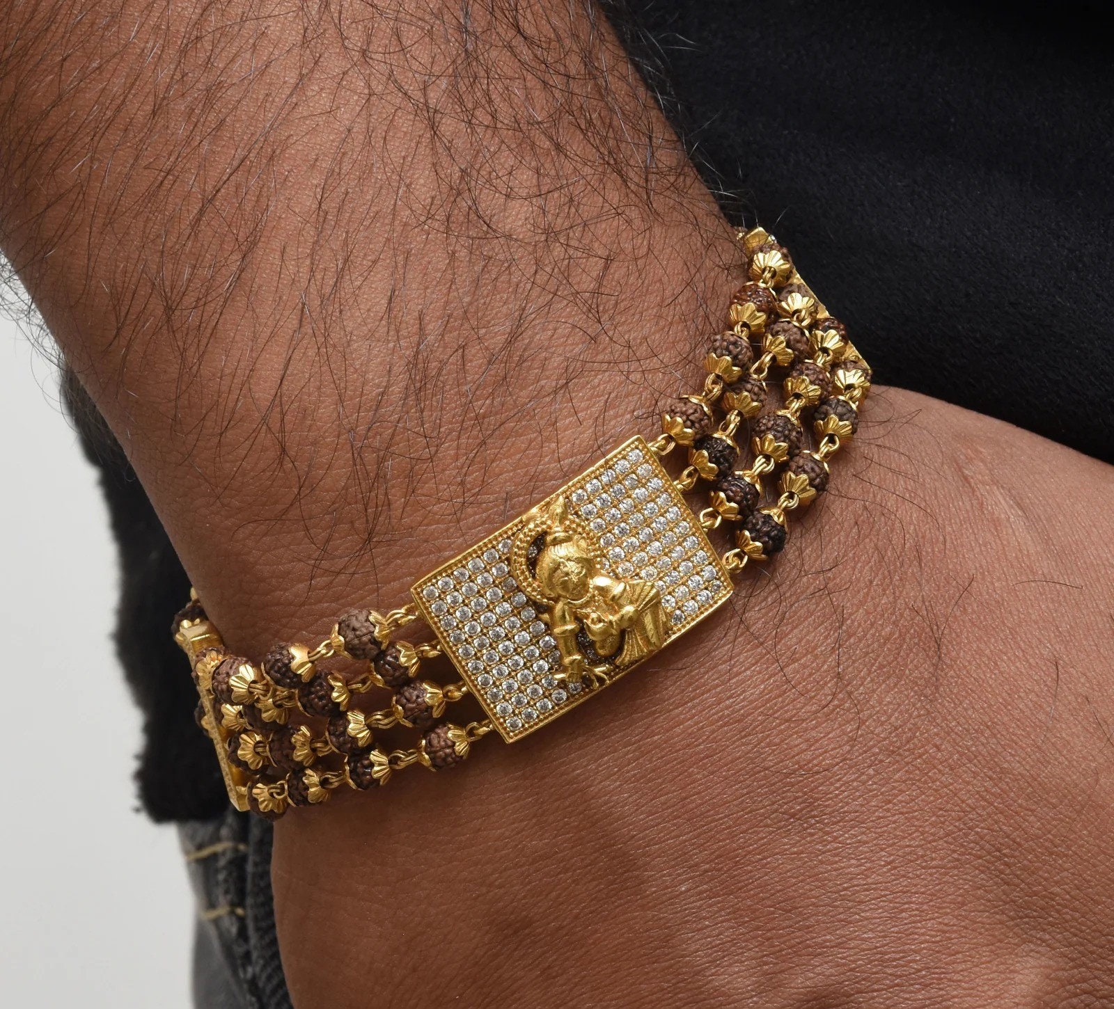Handmade Self Design Krishna Rudraksha Diamond Gold Plated Bracelet ...