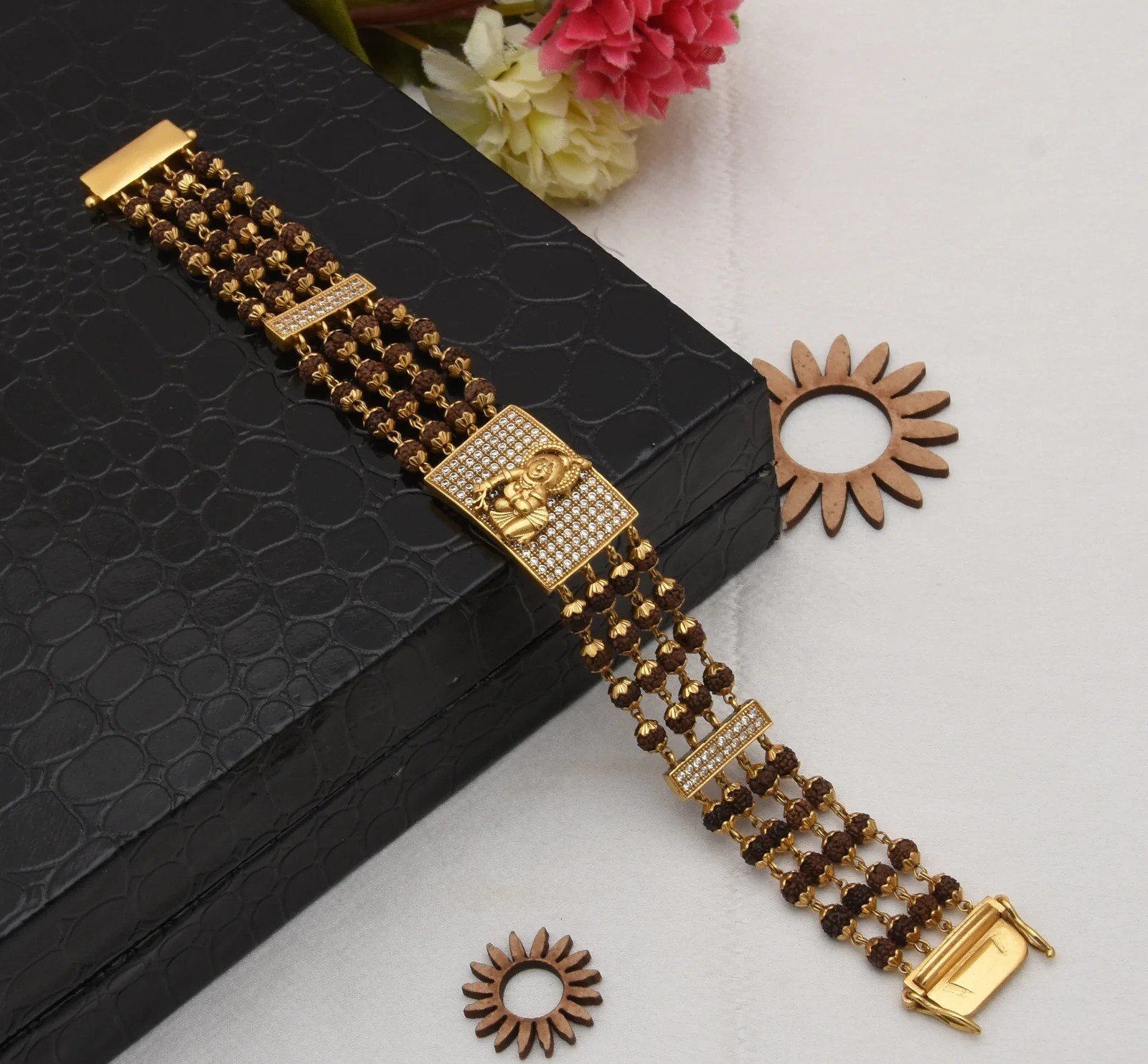 Handmade Self Design Krishna Rudraksha Diamond Gold Plated Bracelet ...