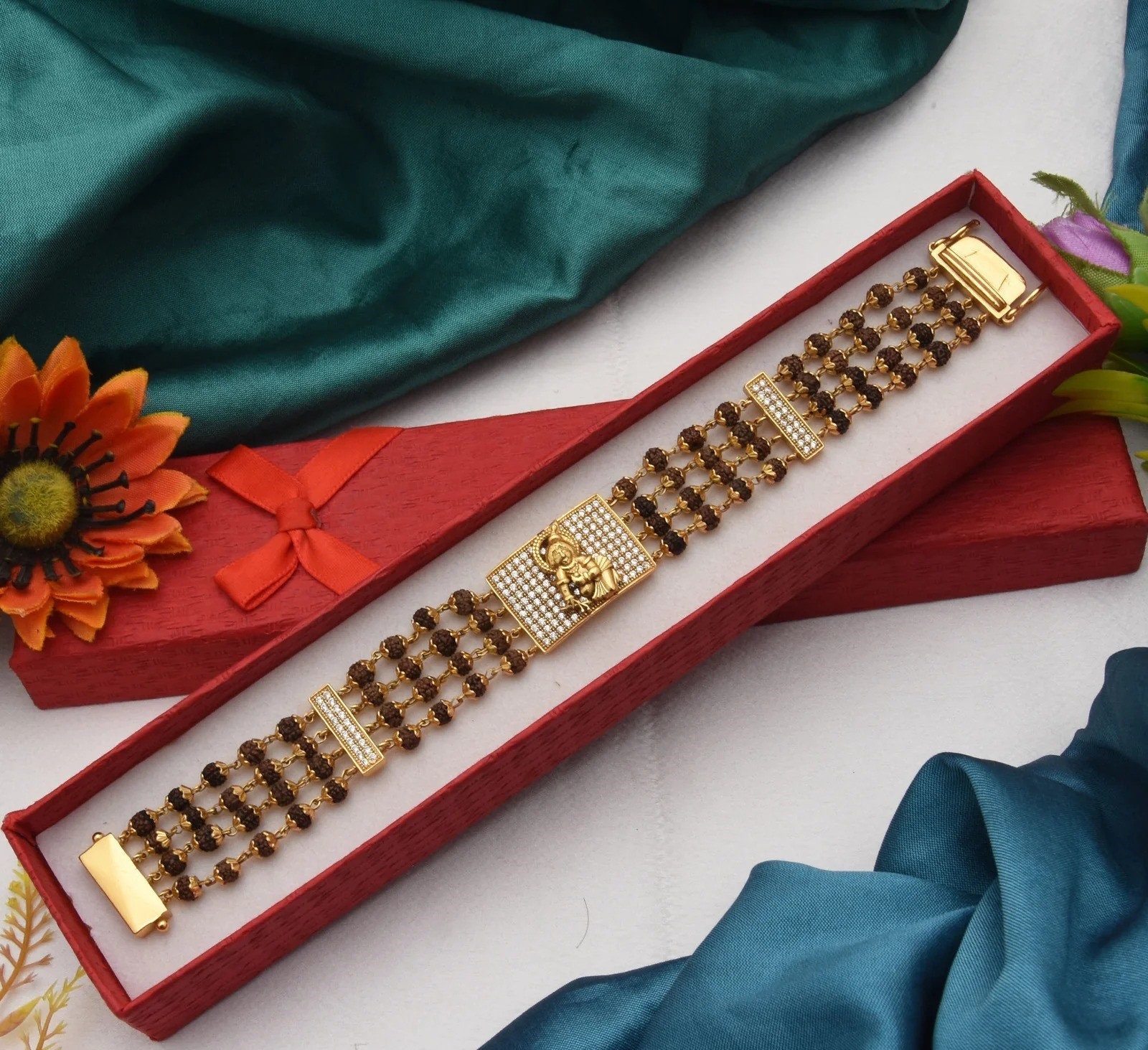 Handmade Self Design Krishna Rudraksha Diamond Gold Plated Bracelet ...