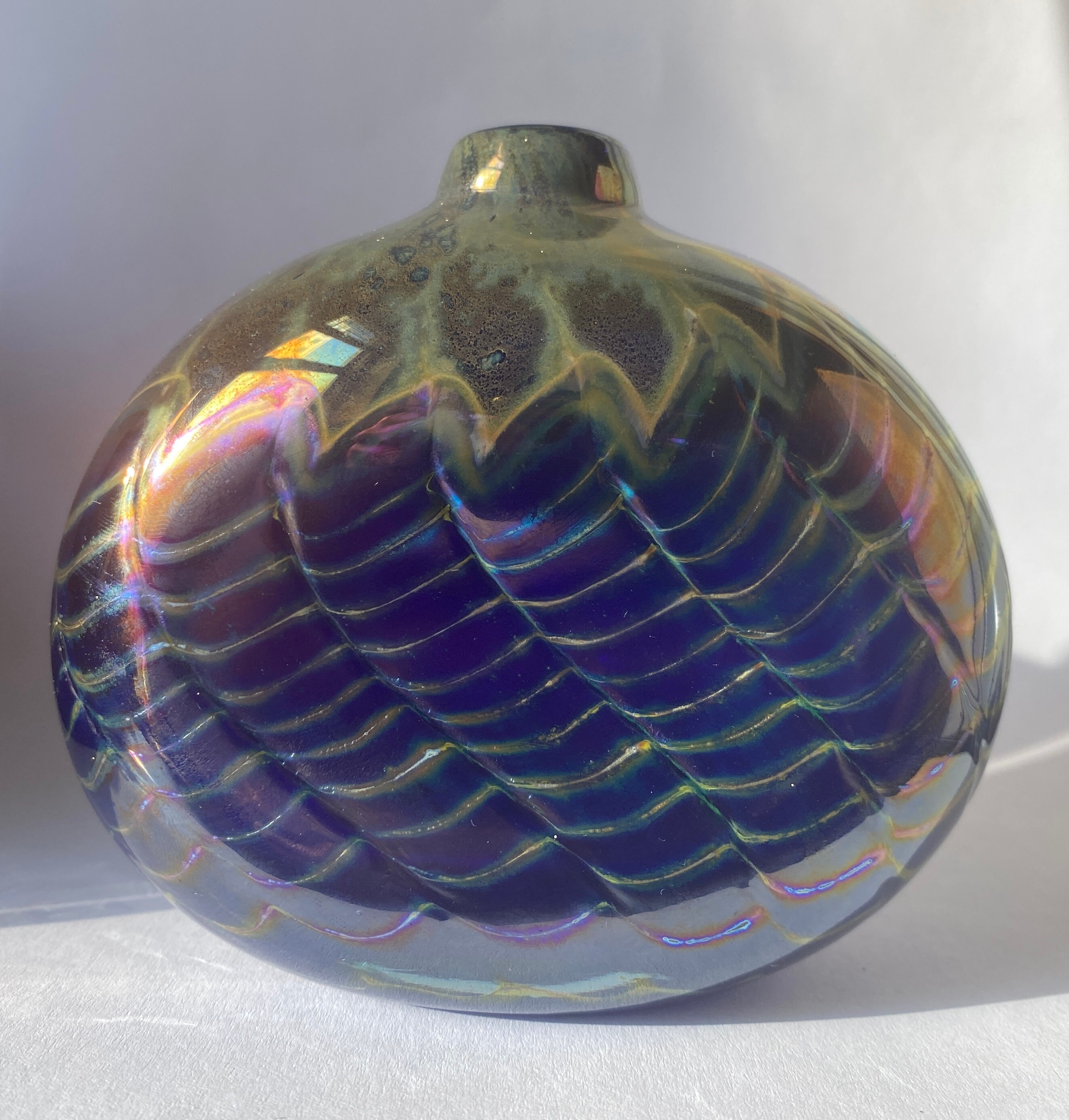 Stephen Fellerman Vintage American Studio Iridescent Art Glass Vase - Etsy