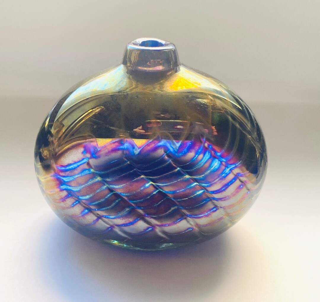Stephen Fellerman Vintage American Studio Iridescent Art Glass Vase - Etsy