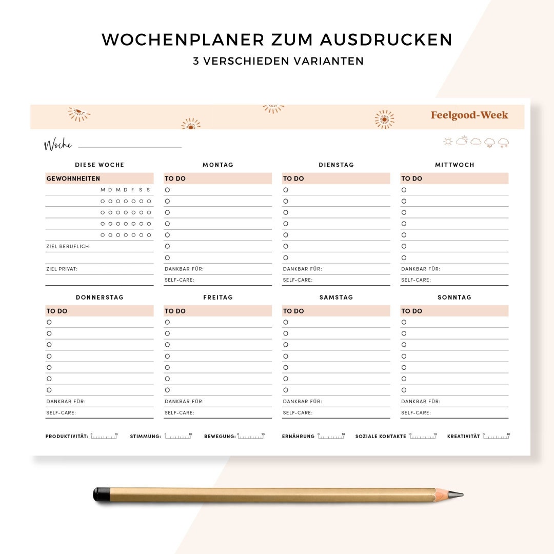 Weekly Planner A4 in German Weekly Plan to Print to Do List Weekly ...