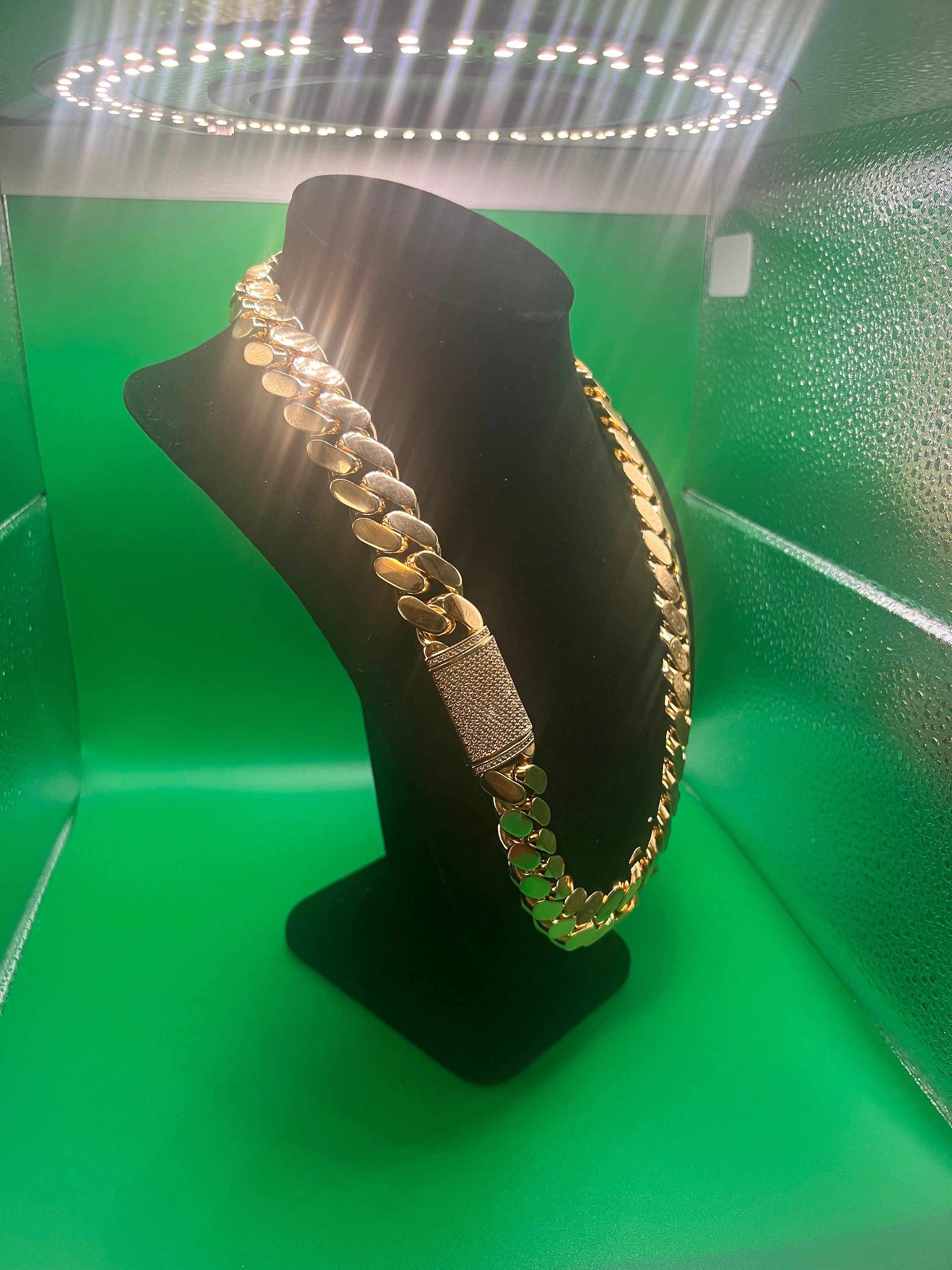 20mm Cuban Link Chain 18k Gold Plated diamond cz Stones485 - Etsy