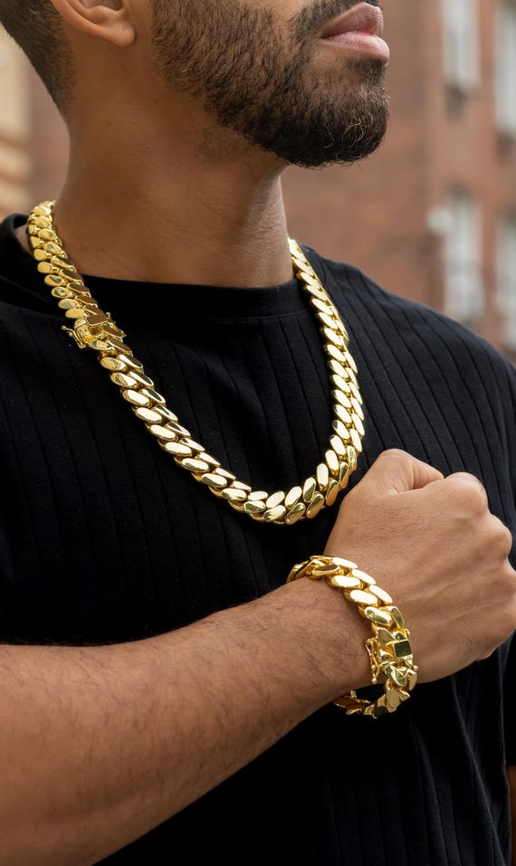 18mm Miami Cuban Link Chain and Bracelet Combo heavyweight Men s and Women s Hip Hop Jewelry free Gift Etsy