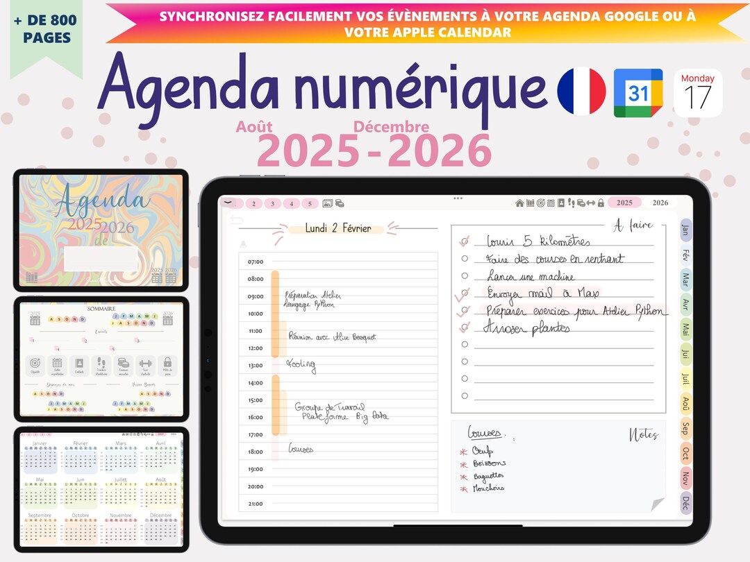 Digital Dated Agenda 2025-2026 French Multi-color Edition Google Apple ...