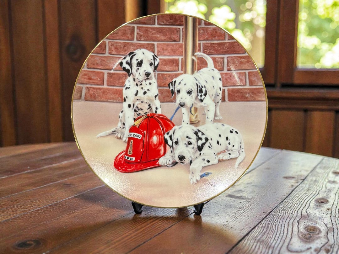 Dalmatian Puppies Collector Plate, "firehouse Frolic" Puppy Art Plate ...