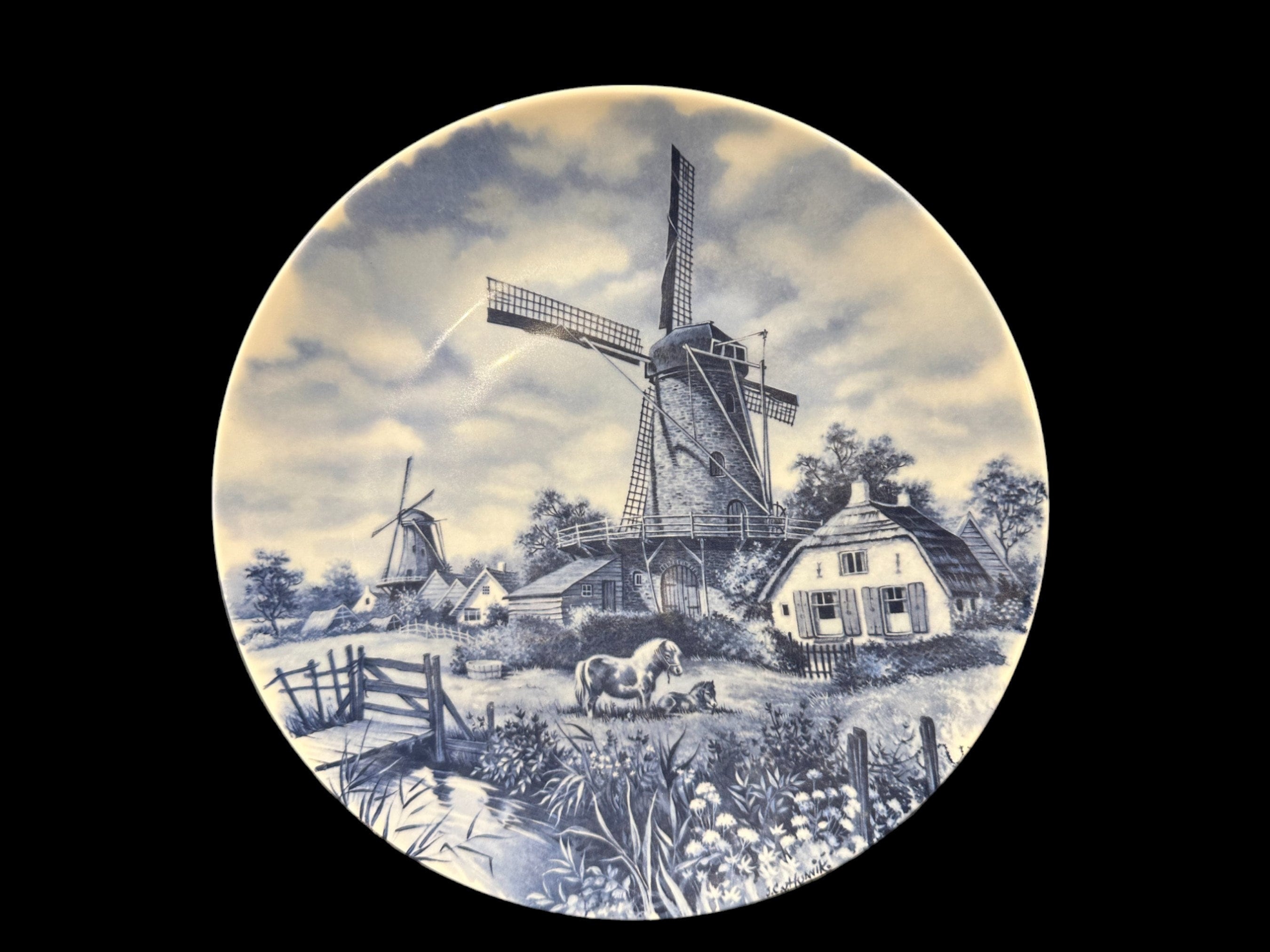 Vintage Delft Blue Holland Windmill Plate, Ter Steege BV Delft Blauw ...