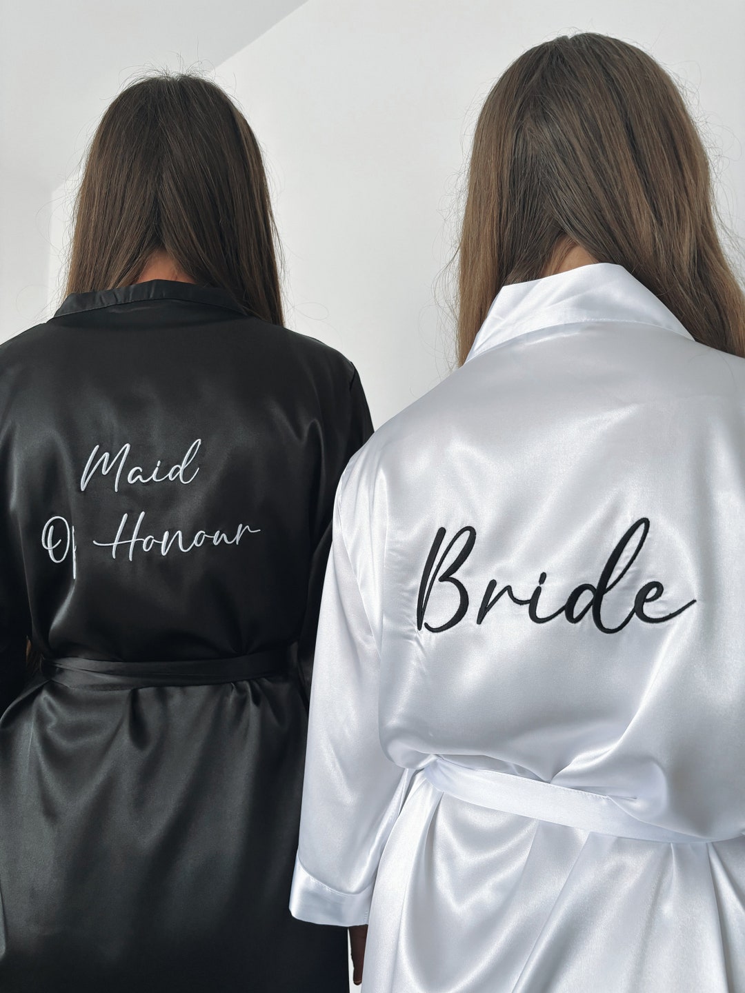 Personalised Black Bridesmaid Robes Embroidered Satin Bridal Robe ...