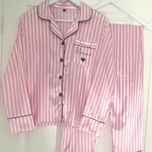 Personalised Satin Pyjamas Pink Satin Striped Pjs Nightwear Stripe Robe ...