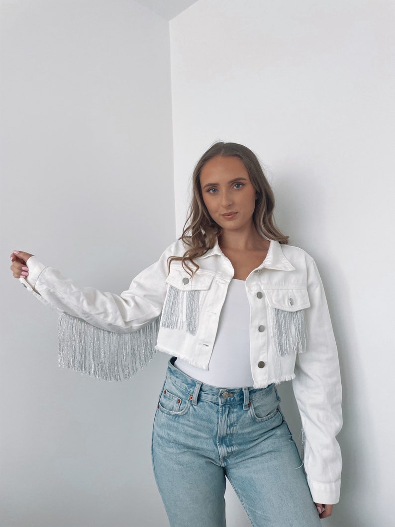 Personalised Bride Tassel Denim Jacket Cropped Jean Jacket Coat Bridal ...