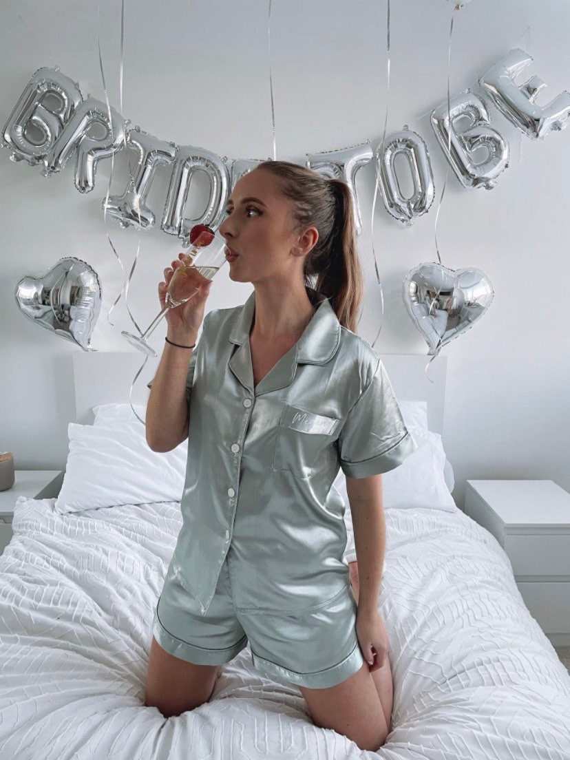 Personalised Sage Green Satin Pyjamas Bridesmaids Personalised Pjs ...