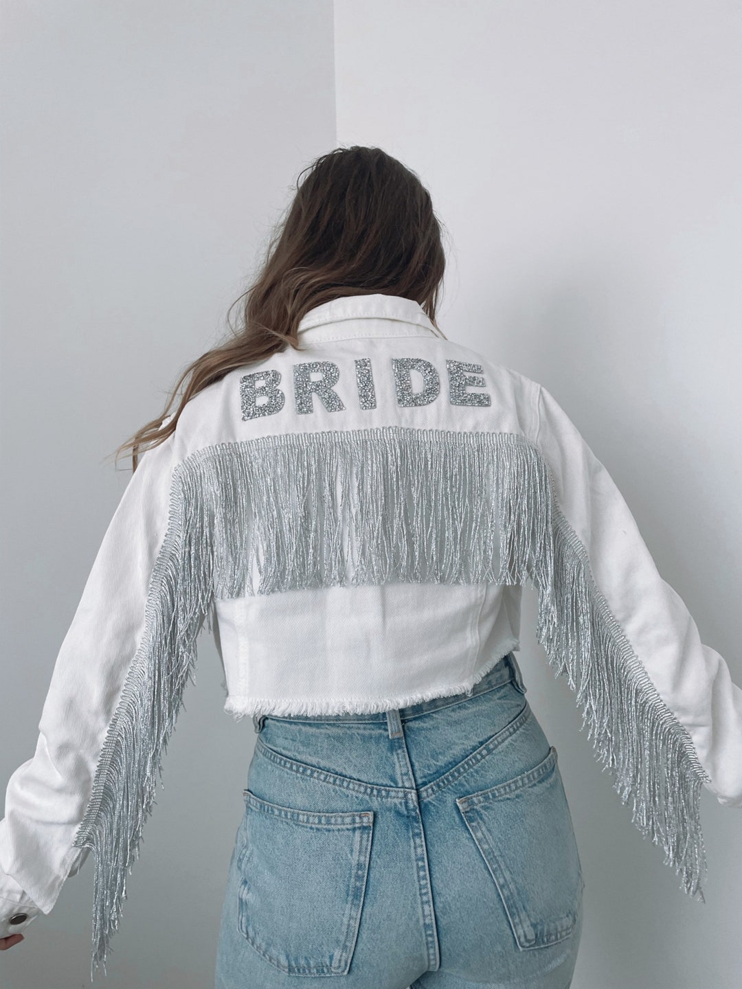 Personalised Bride Tassel Denim Jacket Cropped Jean Jacket Coat Bridal ...