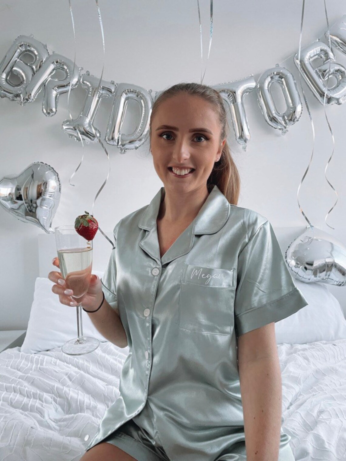 Personalised Sage Green Satin Pyjamas Bridesmaids Personalised Pjs ...