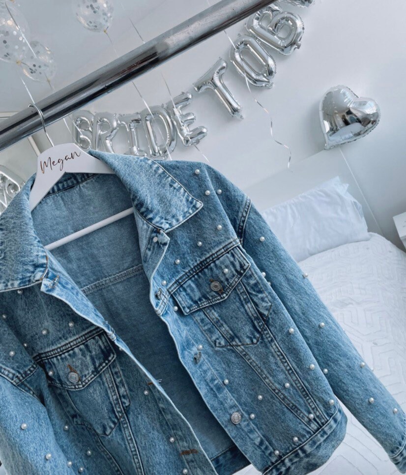 Personalised Bride Pearl Denim Jacket Embellished Jean Jacket Coat ...
