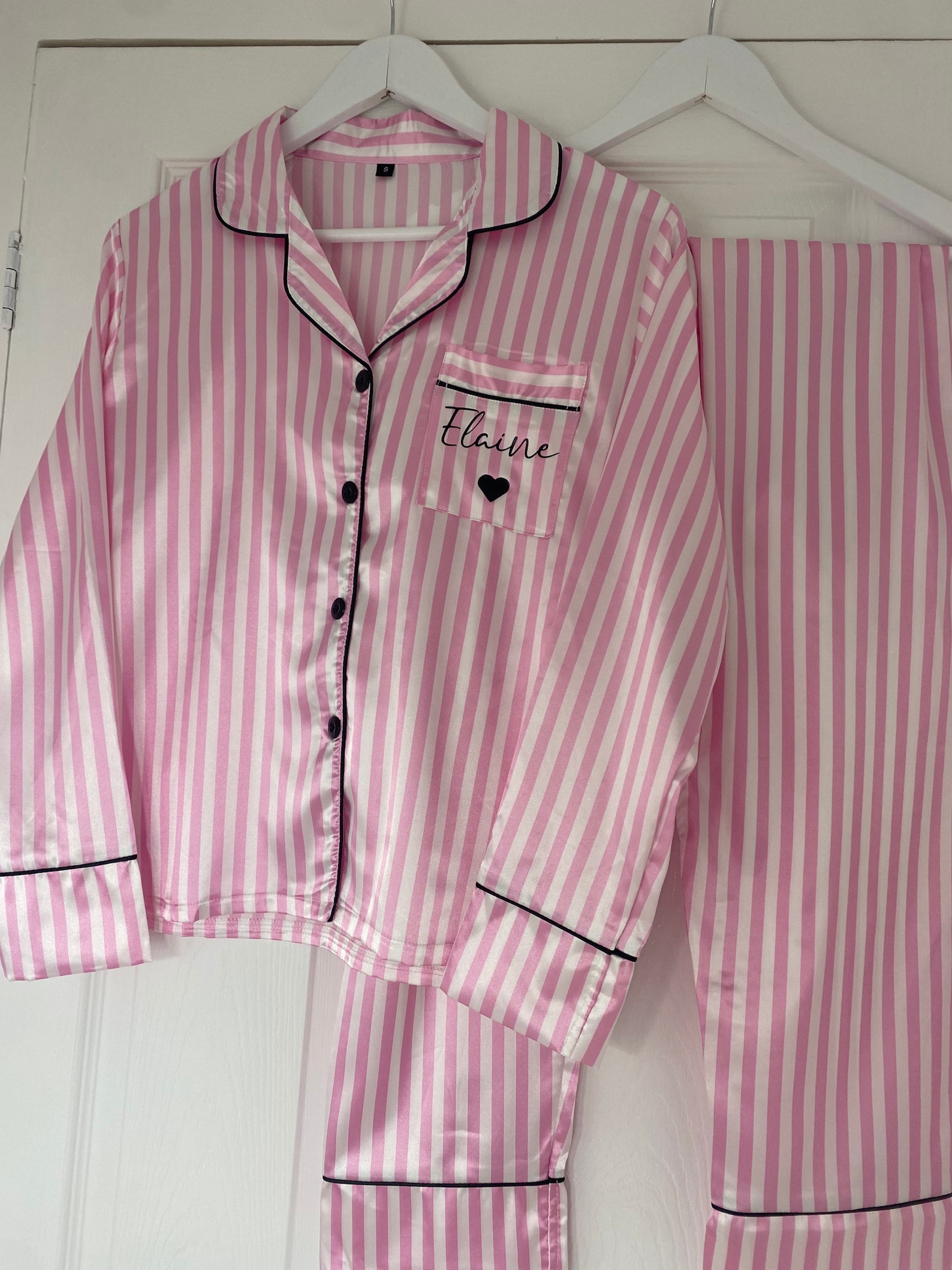 Personalised Satin Pyjamas Pink Satin Striped Pjs Nightwear Stripe Robe ...
