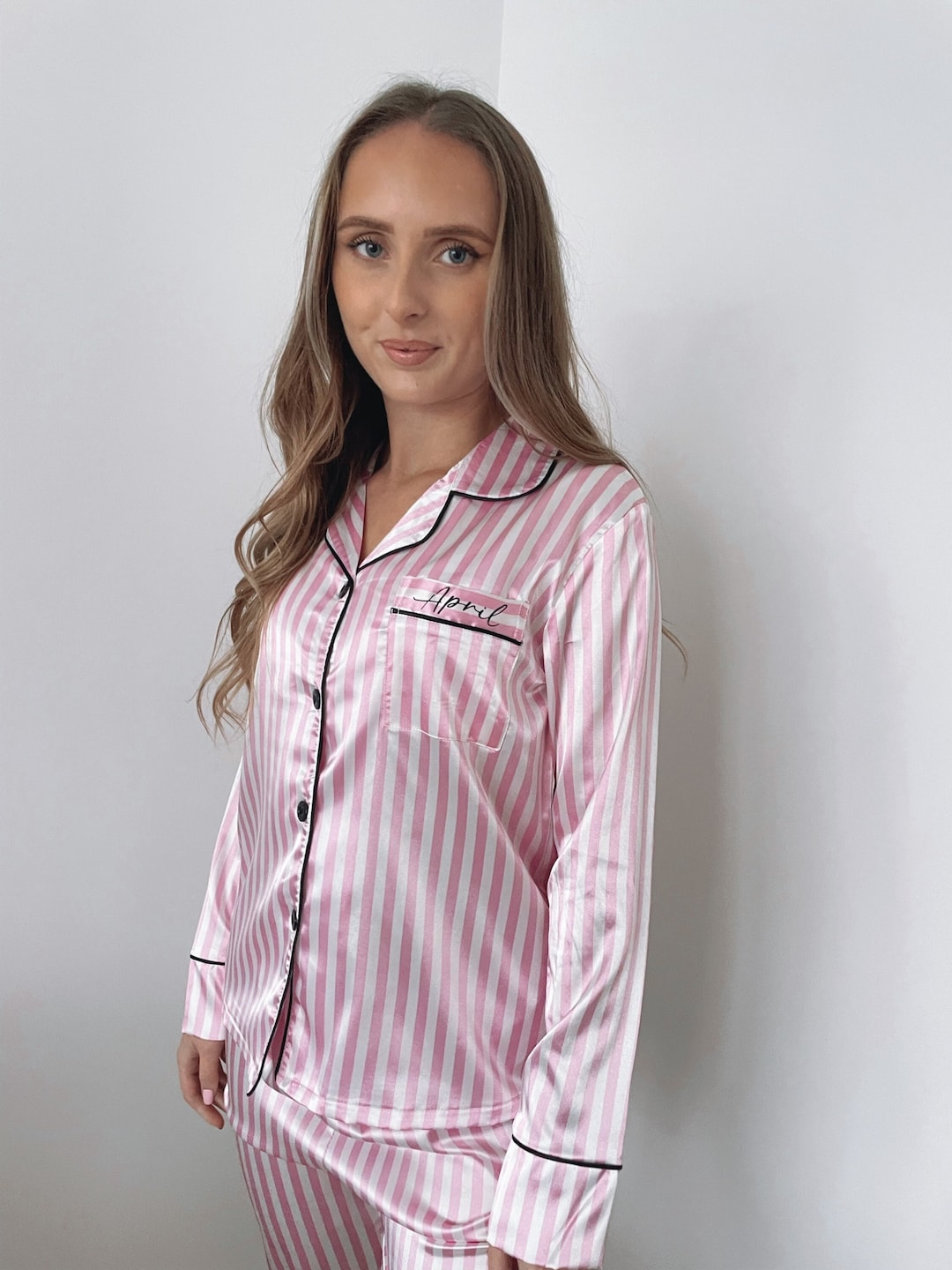Personalised Satin Pyjamas Pink Satin Striped Pjs Nightwear Stripe Robe ...