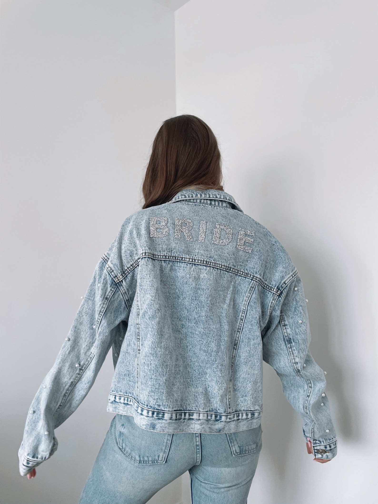 Personalised Bride Pearl Denim Jacket Embellished Jean Jacket Coat ...