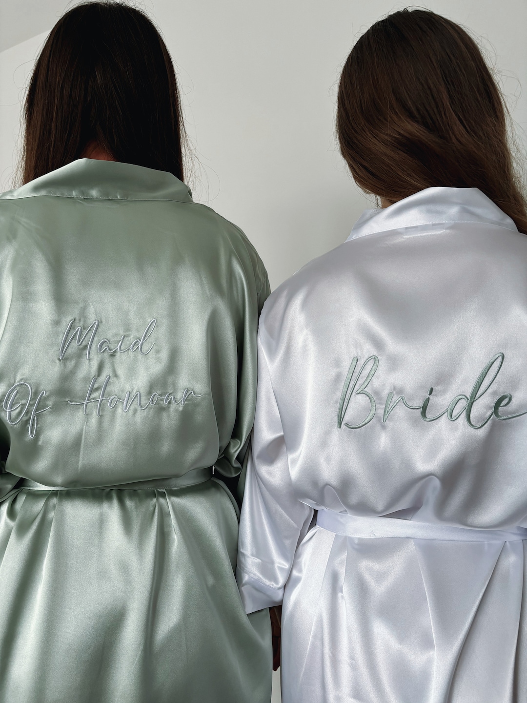 Personalised Sage Green Bridesmaid Robes Embroidered Satin Bridal Robe ...