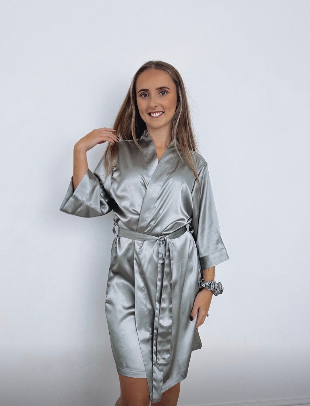 Personalised Grey Robes Satin Bridesmaid Bridal Robes Dressing Gown ...