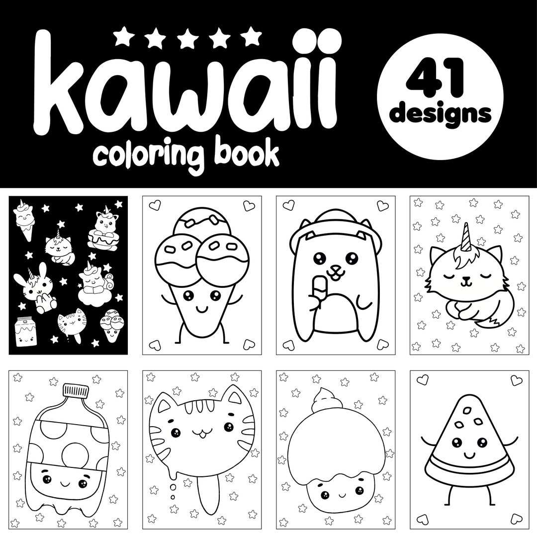 Printable Coloring Book, Kawaii Coloring Book, Digital Coloring Book ...