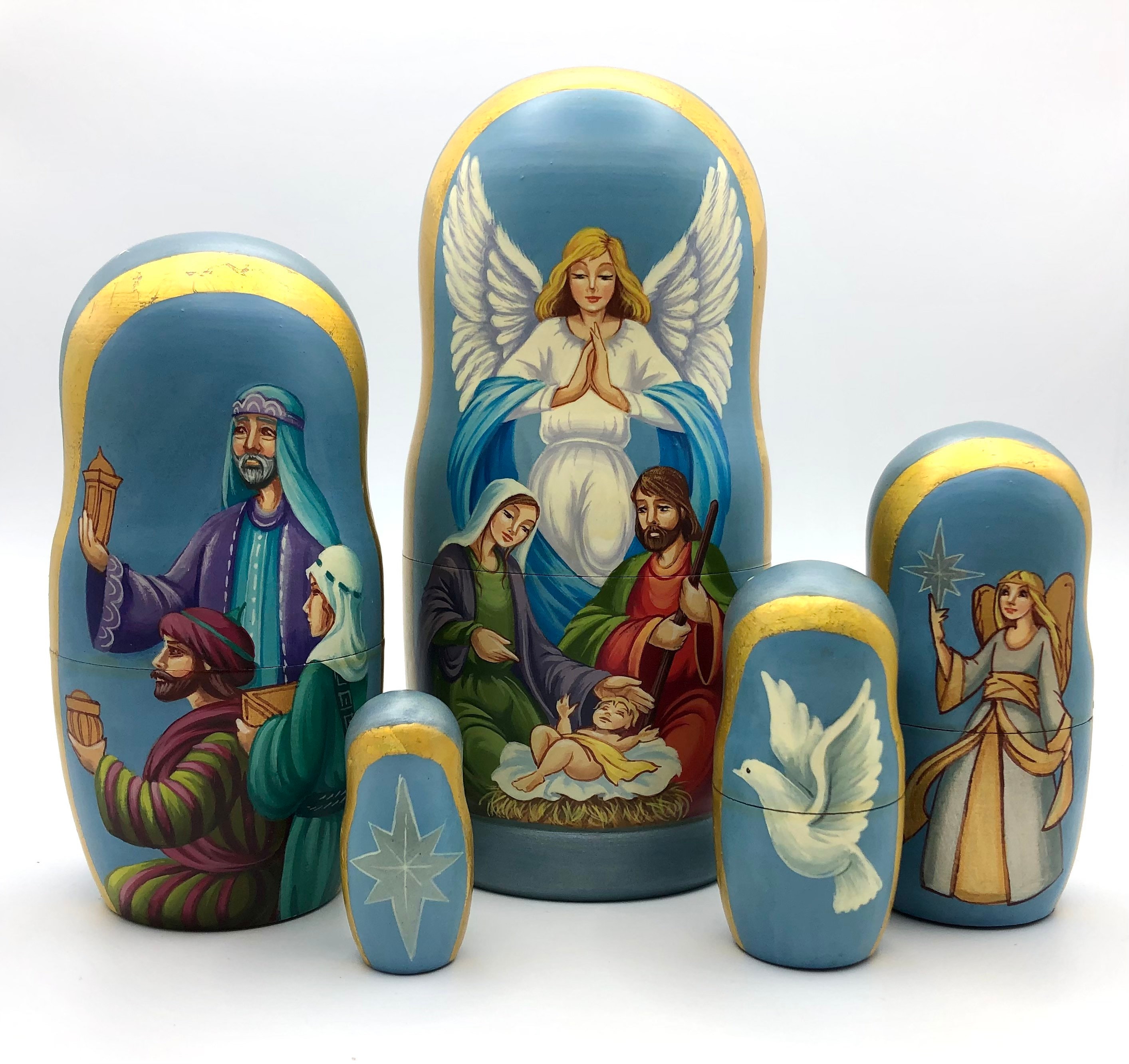 Nativity Scenes Nesting Dolls, Stacking Dolls, Handmade, Set With 5 ...