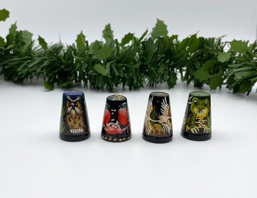 Collectible Wooden Hand Painted Thimbles, Set With 4 Thimbles, Handmade ...
