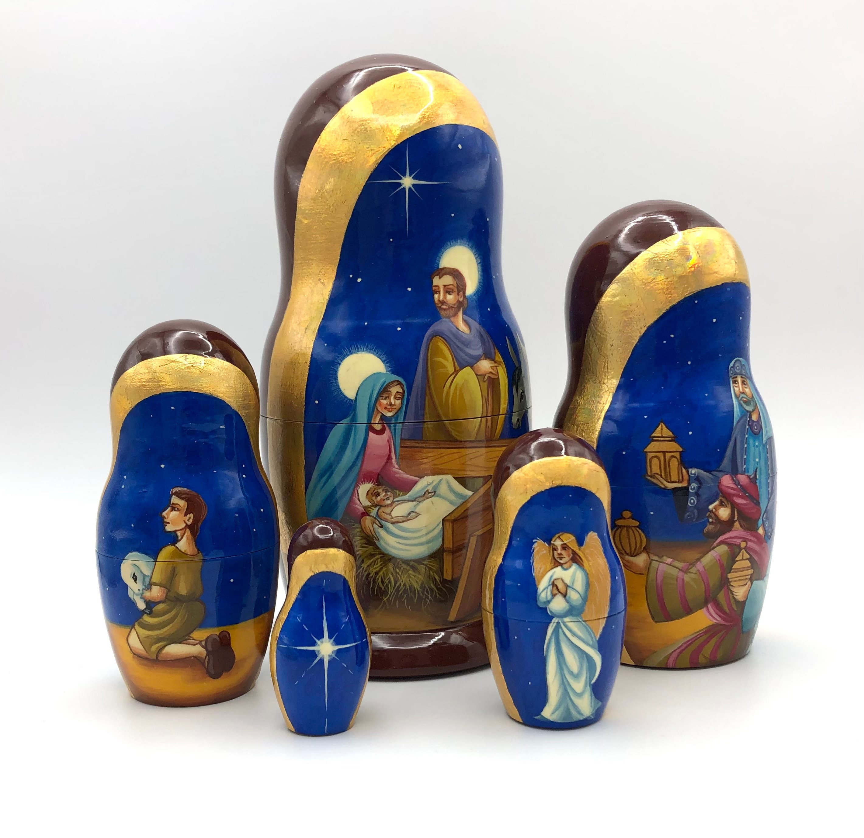 Nativity Scenes Nesting Dolls, Stacking Dolls, Handmade, Set With 5 ...
