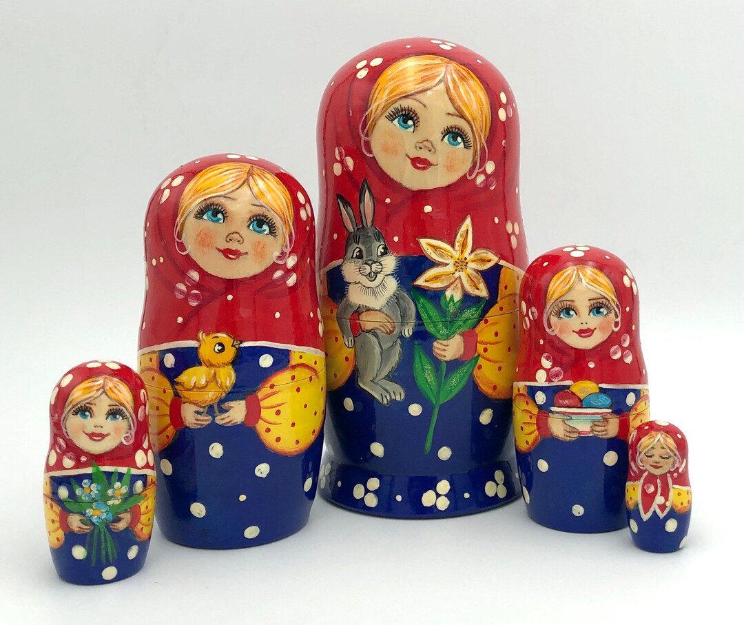 Traditional Nesting Dolls, Stacking Dolls, Handmade, Set With 5 Dolls ...