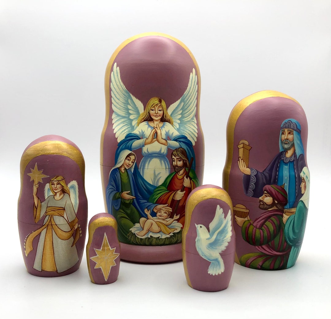 Nativity Scenes Nesting Dolls, Stacking Dolls, Handmade, Set With 5 ...