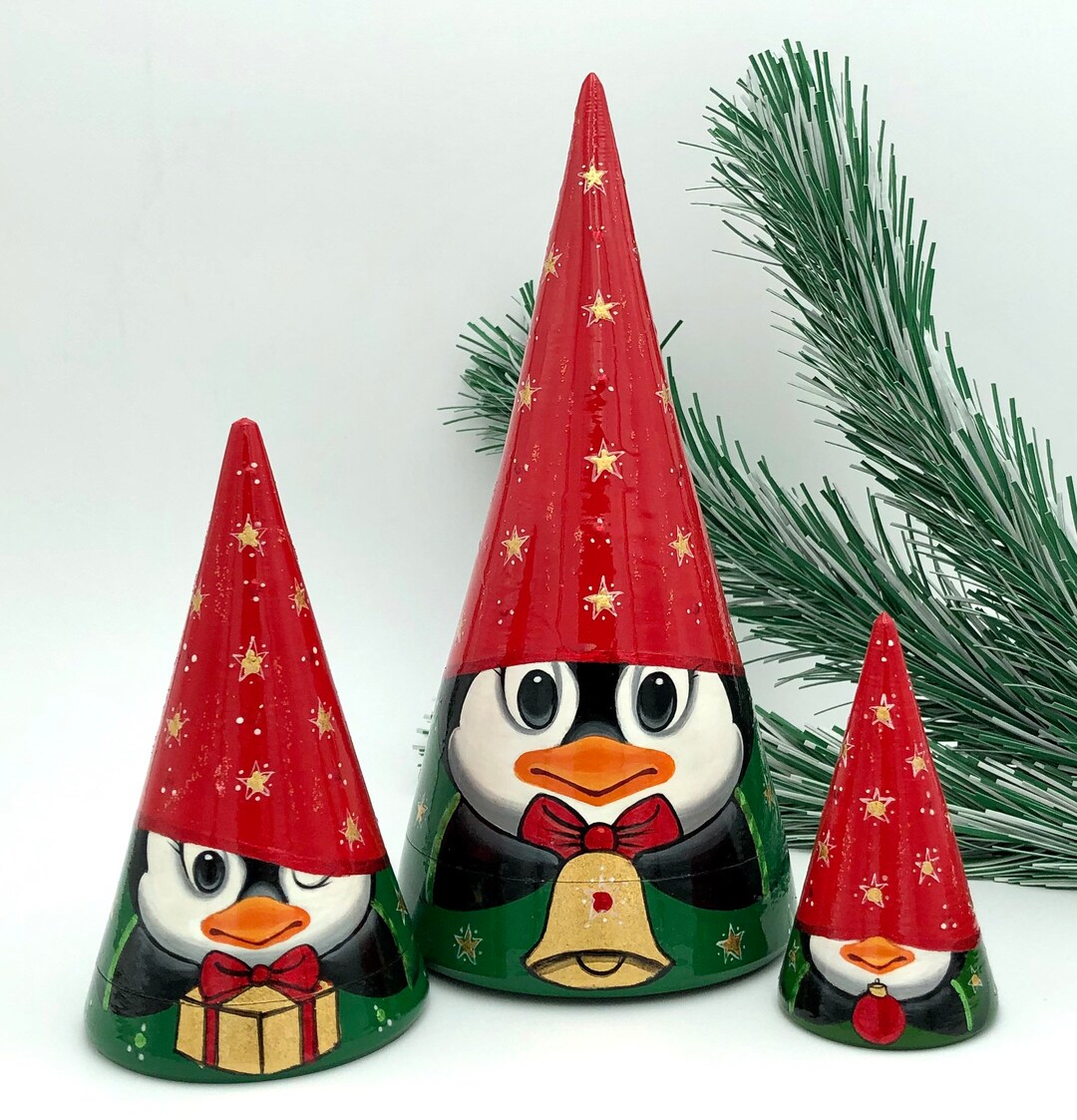 Penguins Christmas Gnomes Nesting Dolls, Christmas Style Stacking Dolls ...