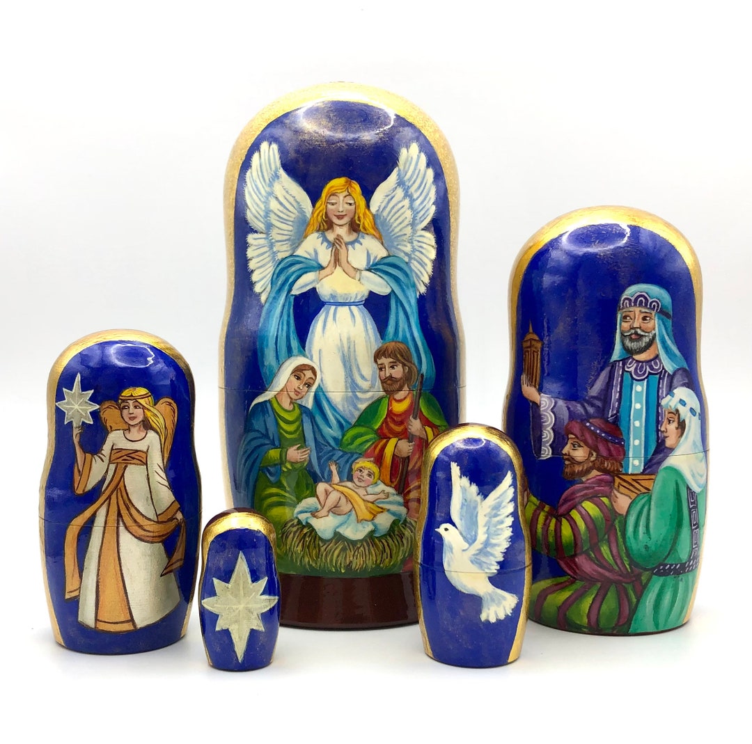 Nativity Scenes Nesting Dolls, Stacking Dolls, Handmade, Set With 5 ...