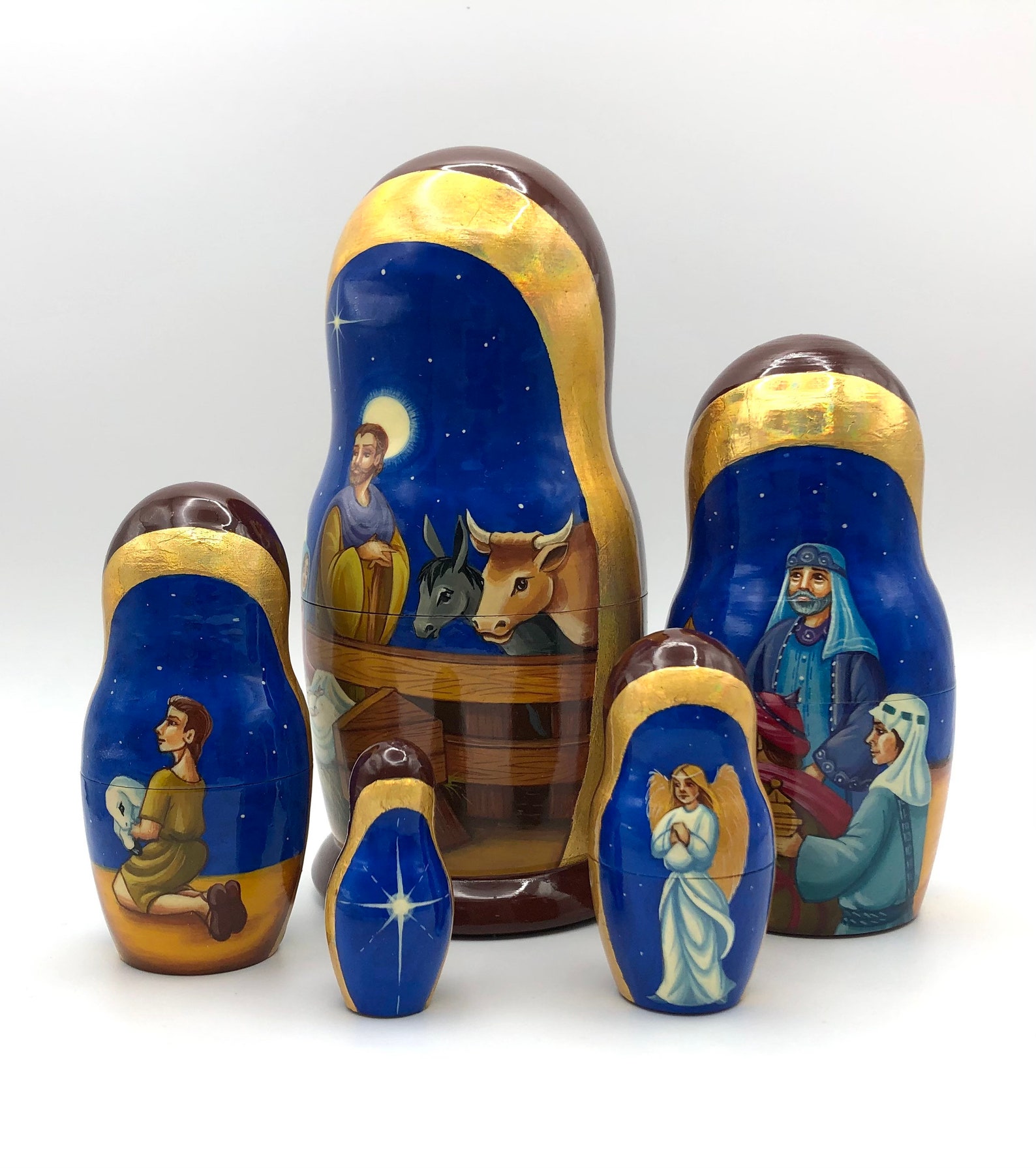Nativity Scenes Nesting Dolls, Stacking Dolls, Handmade, Set With 5 ...