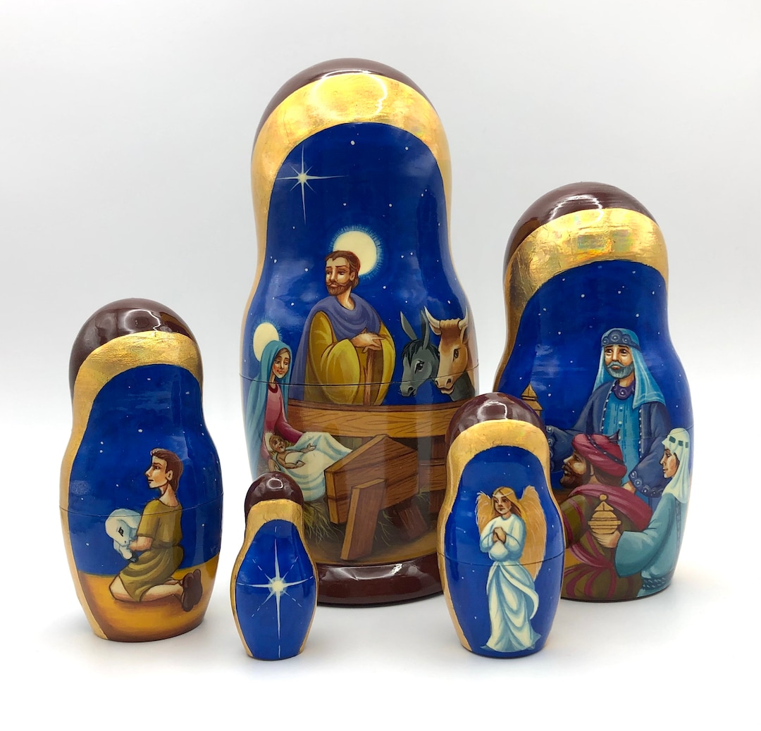 Nativity Scenes Nesting Dolls, Stacking Dolls, Handmade, Set With 5 ...