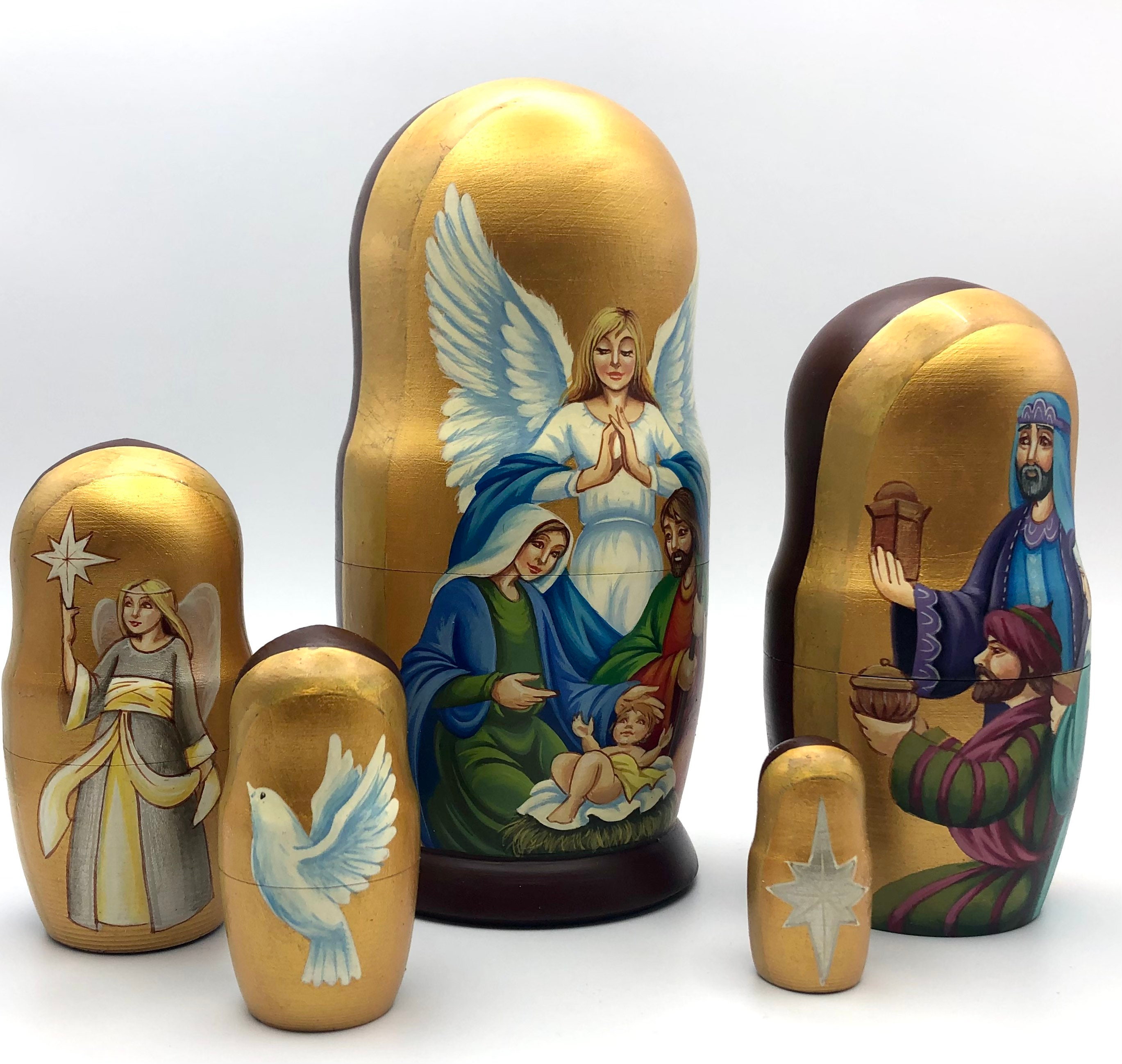 Nativity Scenes Nesting Dolls, Stacking Dolls, Handmade, Set With 5 ...
