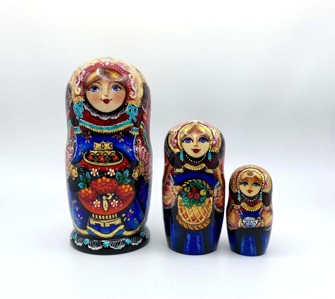 Traditional Nesting Dolls, Stacking Dolls, Handmade, Set With 3 Dolls ...