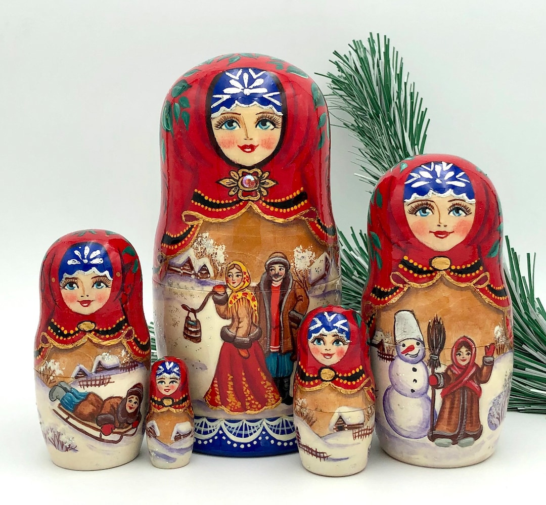 Traditional Nesting Dolls, Stacking Dolls, Handmade, Set With 5 Dolls ...