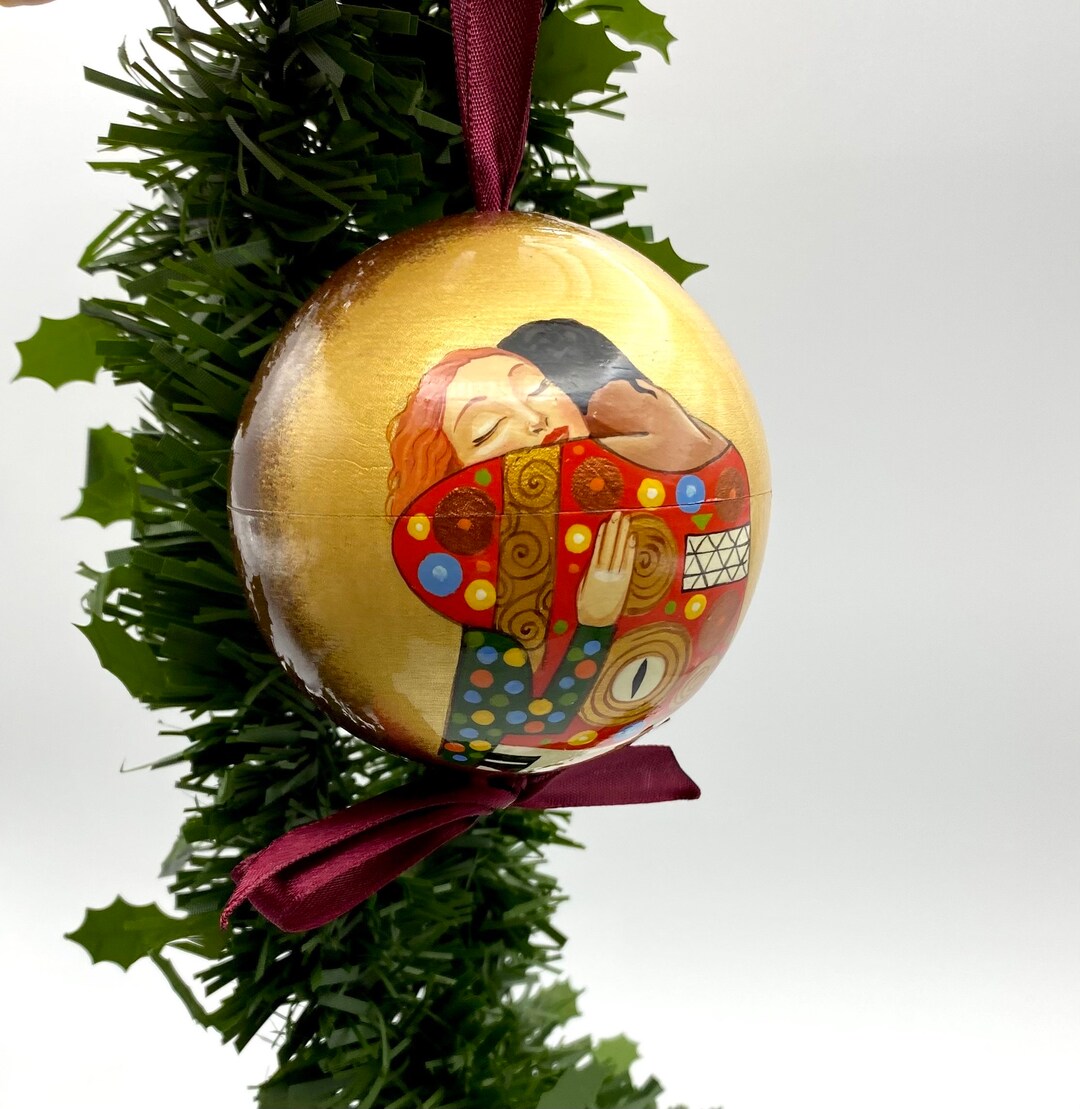 Gustav Klimt Inspired Wooden Christmas Ornament, Handmade, Hand Painted ...