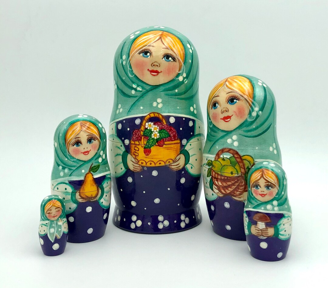 Traditional Style Nesting Dolls, Stacking Dolls, Handmade, Set With 5 ...