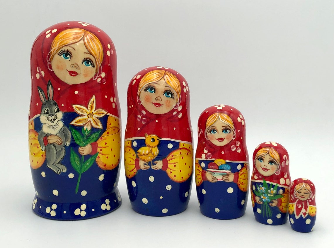 Traditional Nesting Dolls, Stacking Dolls, Handmade, Set With 5 Dolls ...