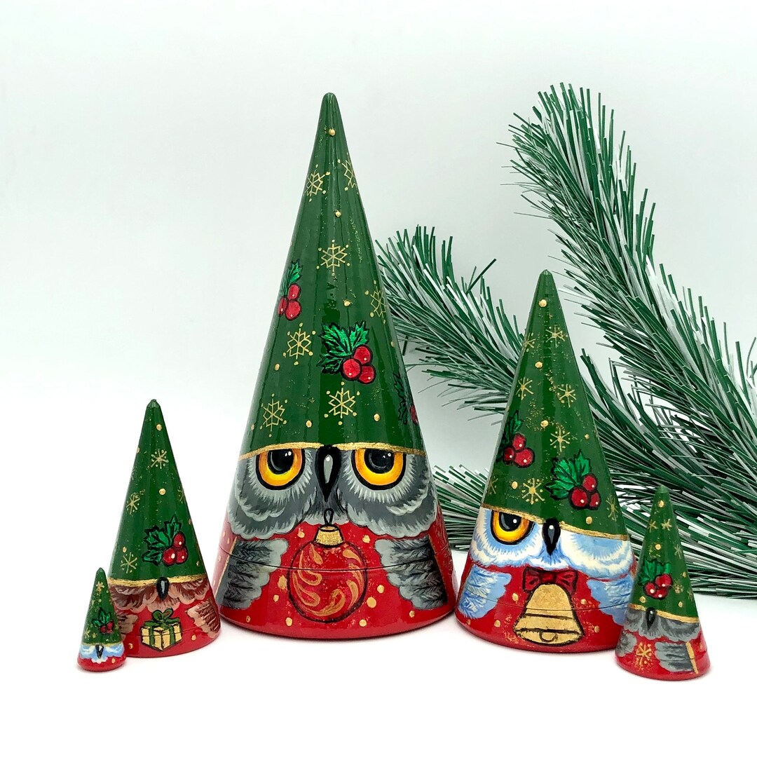 Owls Christmas Gnomes Nesting Dolls, Christmas Style Stacking Dolls ...