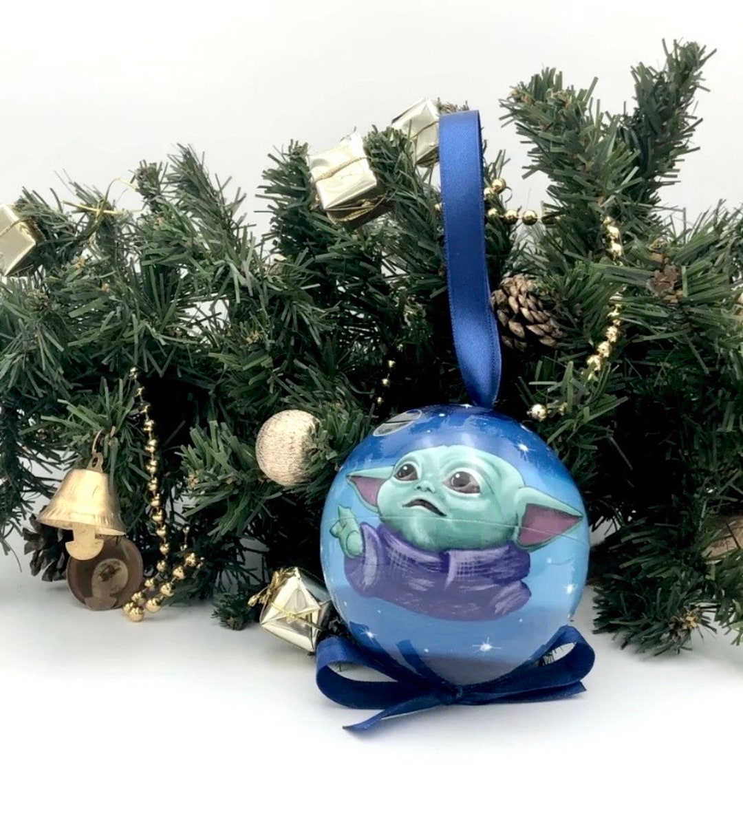 The Mandalorian Grogu Baby Yoda Inspired Wooden Ball Christmas Ornament ...