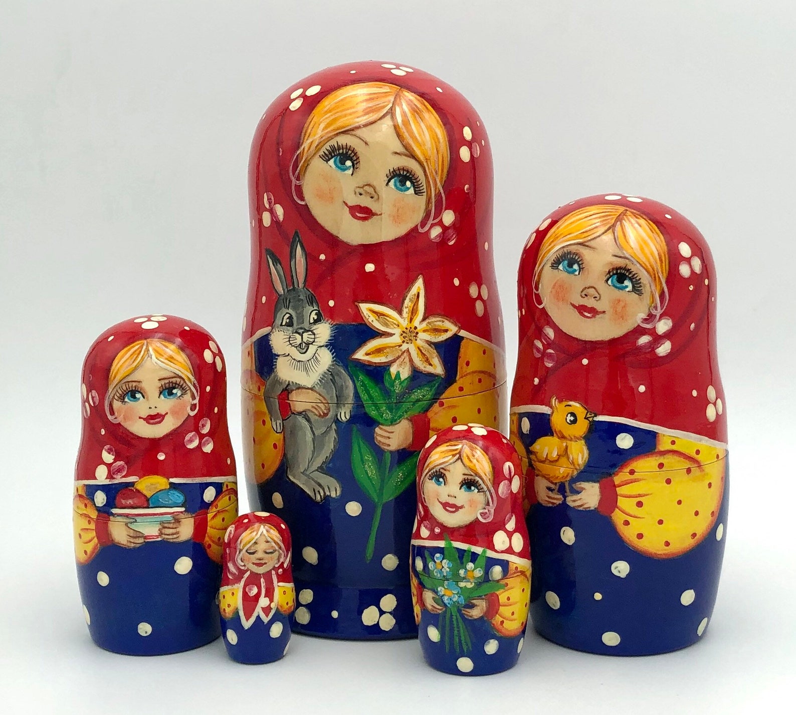 Traditional Nesting Dolls, Stacking Dolls, Handmade, Set With 5 Dolls ...