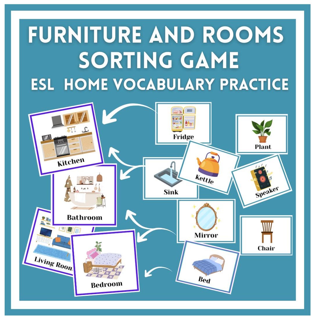 Furniture and Rooms Sorting Game for ESL & EFL | Home Vocabulary ...