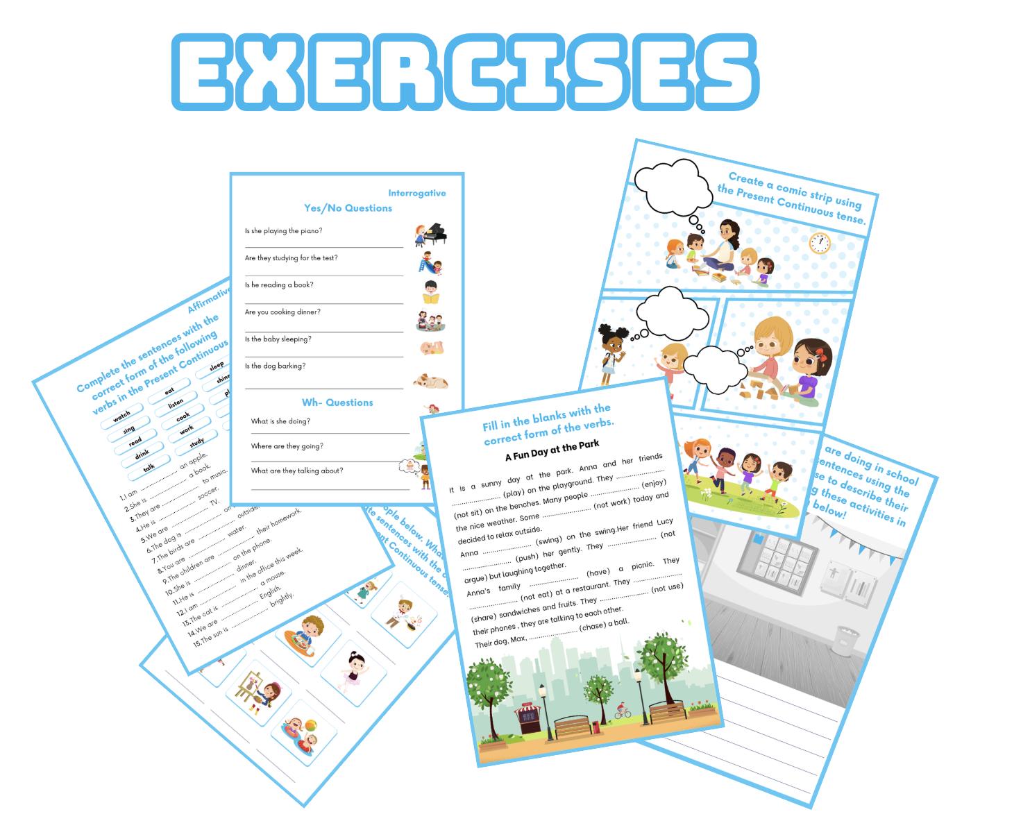 Present Continuous Progressive Tense Workbook | ESL Newcomer | Grammar ...
